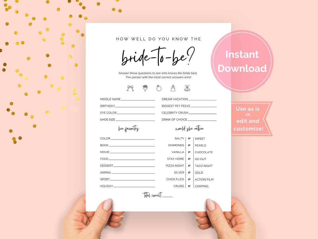 How Well Do You Know the Bride, Who Knows the Bride Best Printable ...