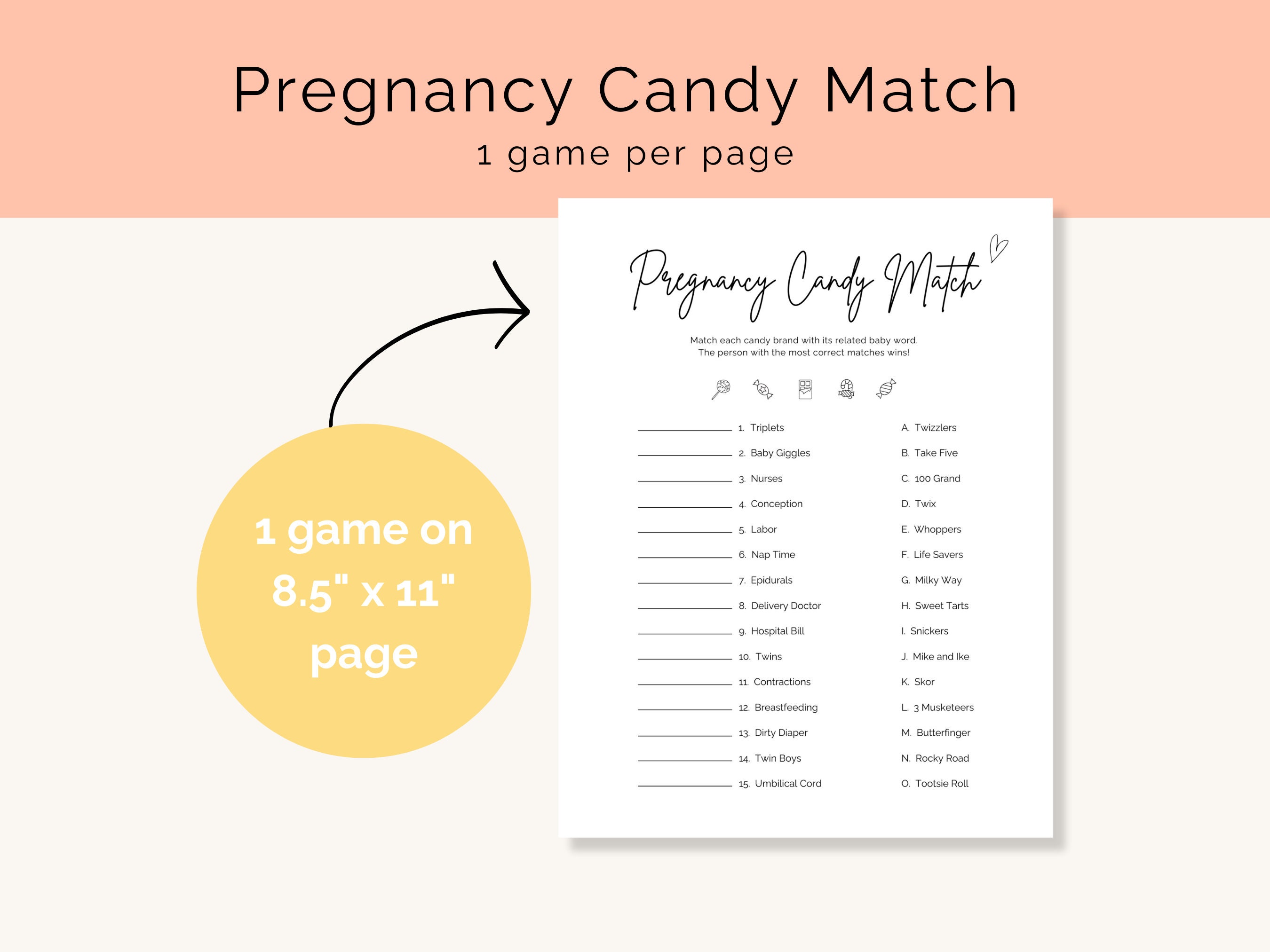 Pregnancy Candy Match, Baby Shower Candy Guessing Game, Candy Bar Game ...