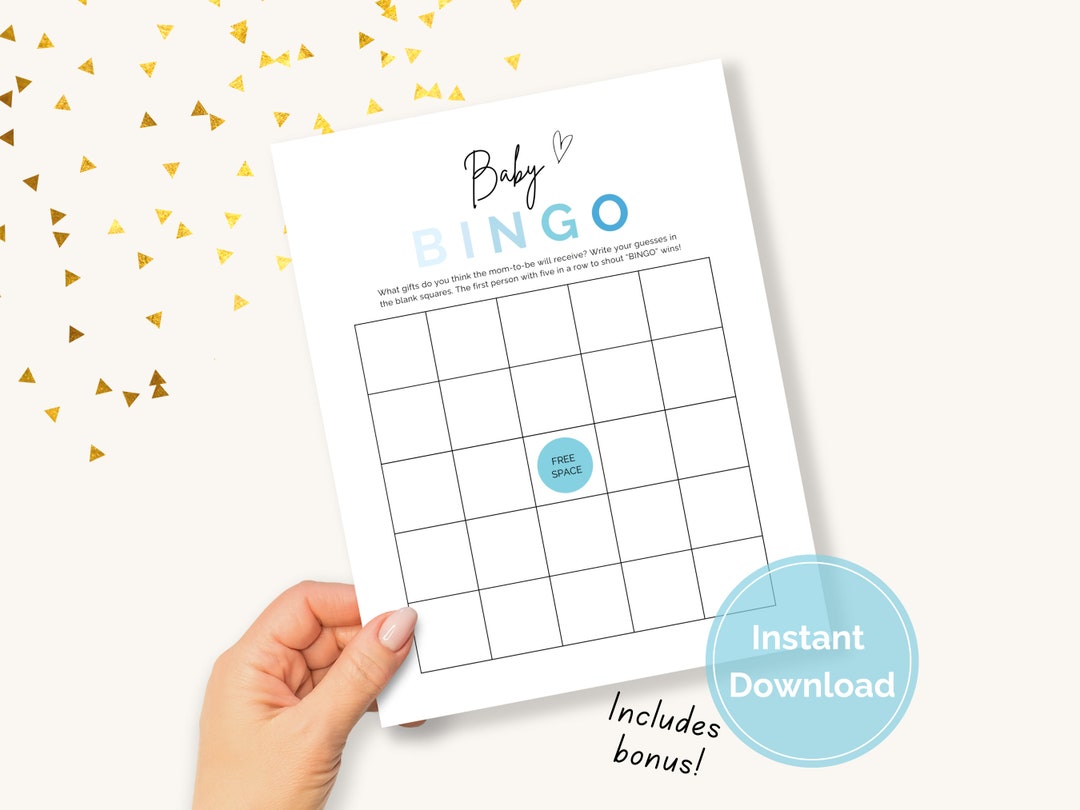 Baby Bingo Template Blue, Bingo Card for Baby Shower, Boy Baby Bingo ...