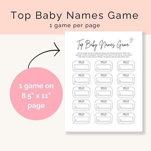 Baby Shower Name Game, Top Baby Names Game, Baby Name Game Printable ...
