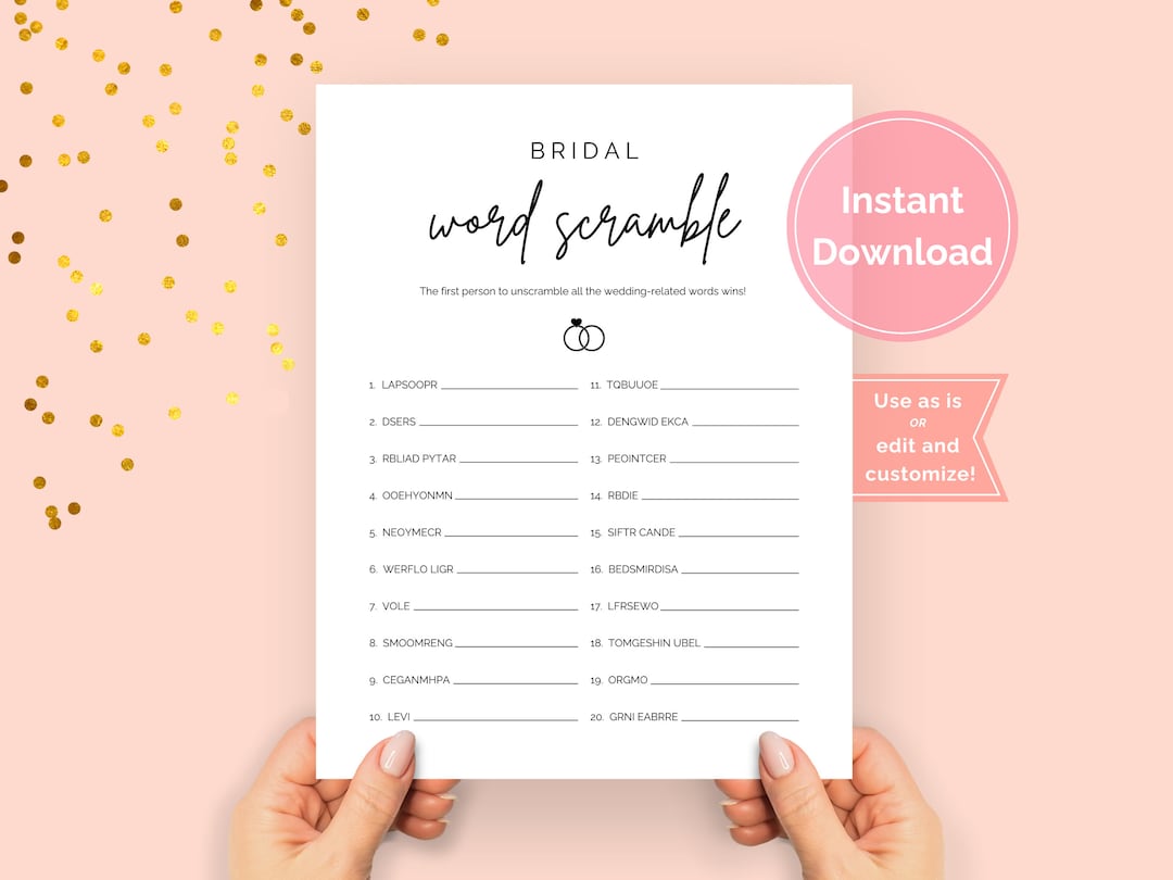 Word Scramble Bridal Shower Game, Printable Word Scramble for Bridal ...