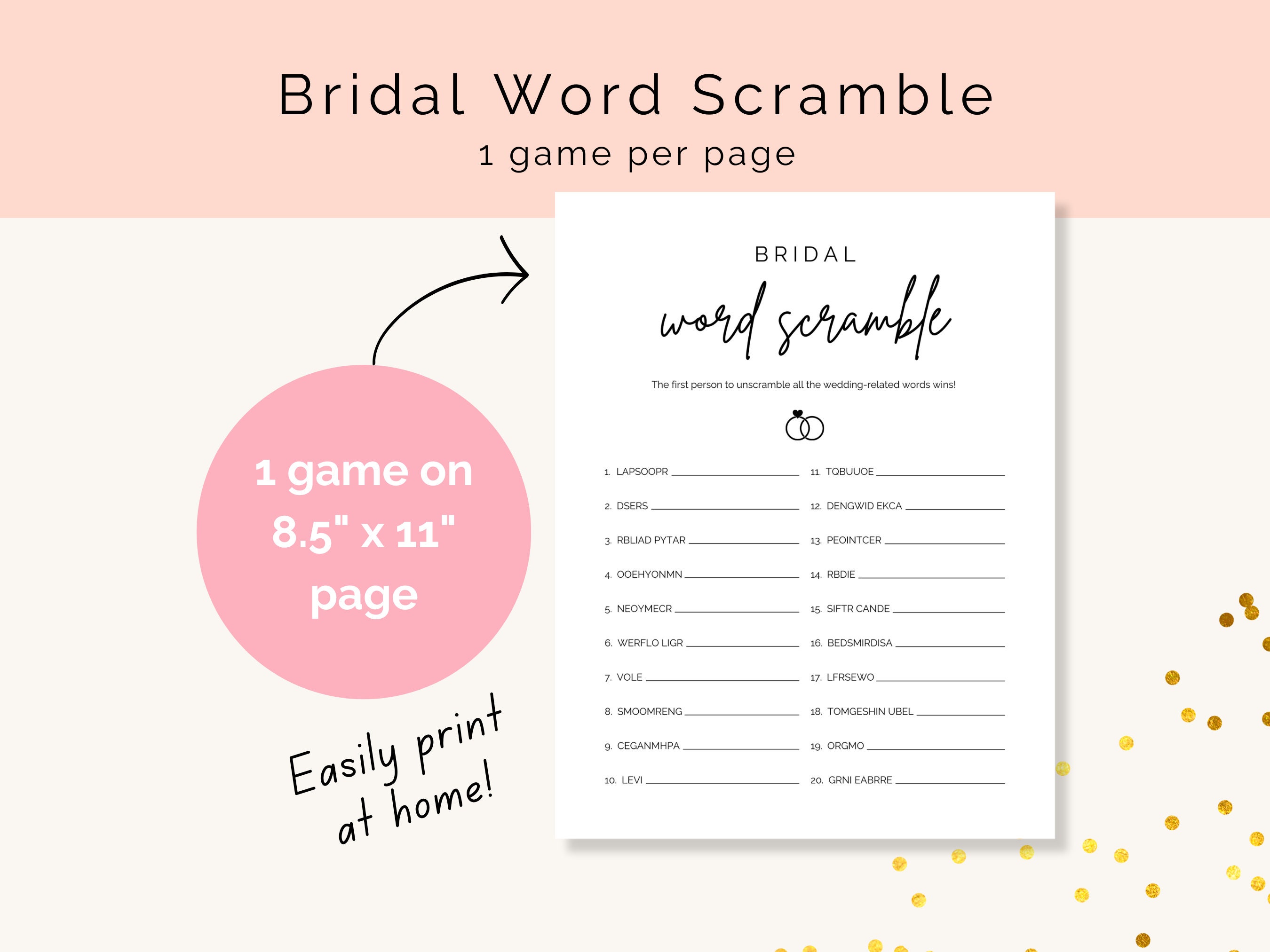 Word Scramble Bridal Shower Game, Printable Word Scramble for Bridal ...
