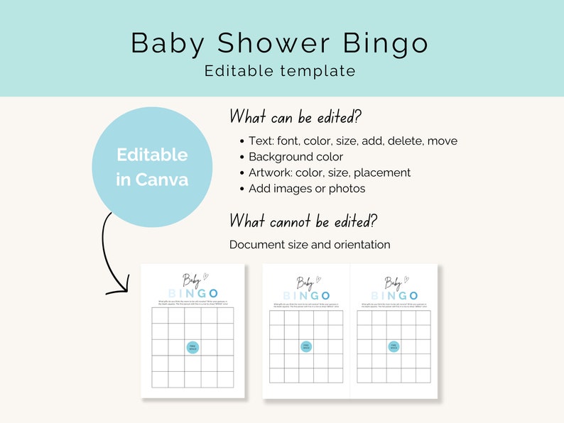 Baby Bingo Template Blue, Bingo Card for Baby Shower, Boy Baby Bingo ...