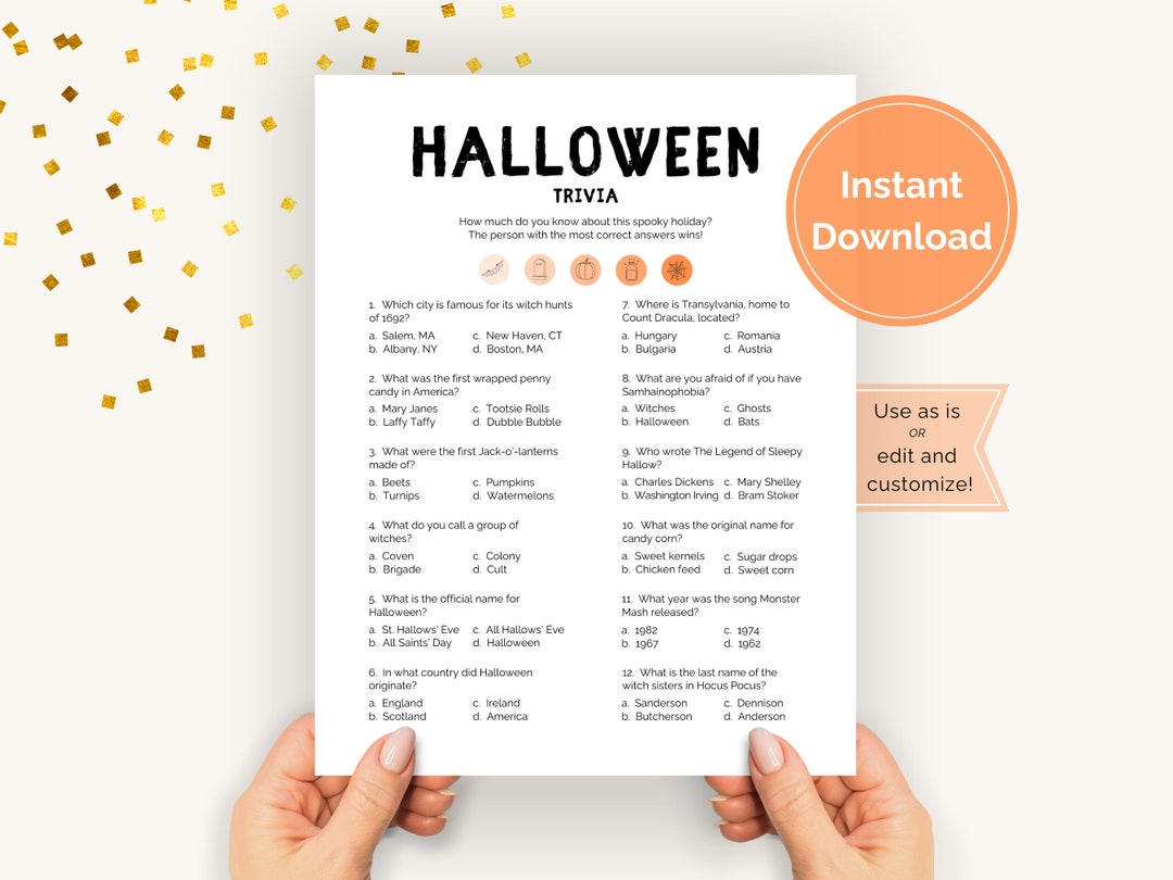 Juego de trivia de Halloween para imprimir, juego de fiesta de ...