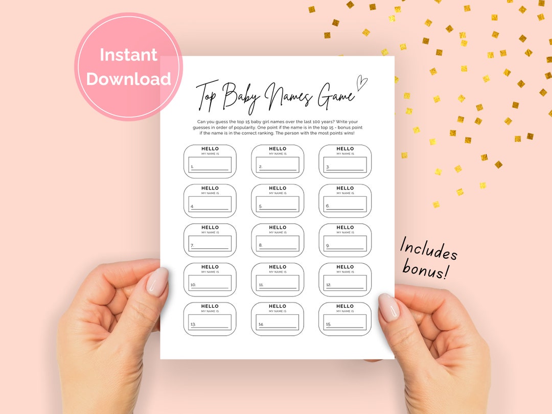 Baby Shower Name Game, Top Baby Names Game, Baby Name Game Printable ...