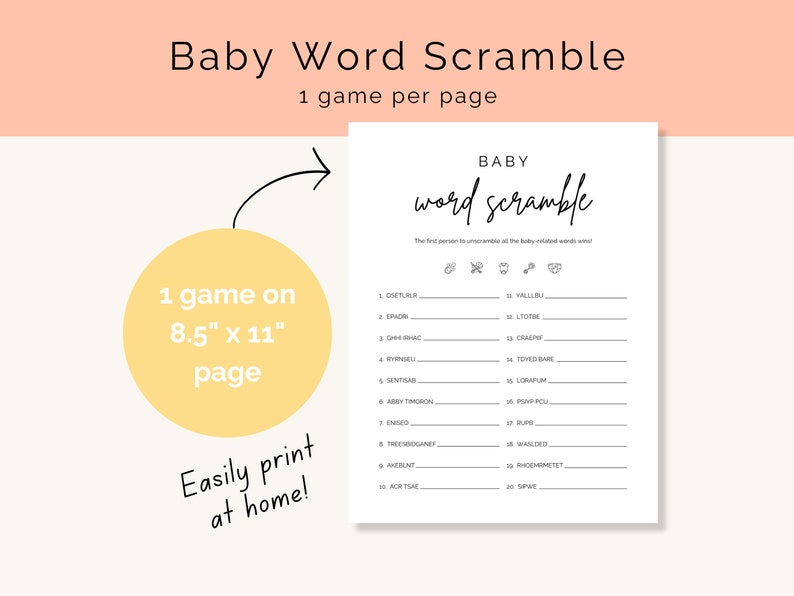 Baby Word Scramble Game, Baby Shower Word Puzzle With Answer Key, Baby ...
