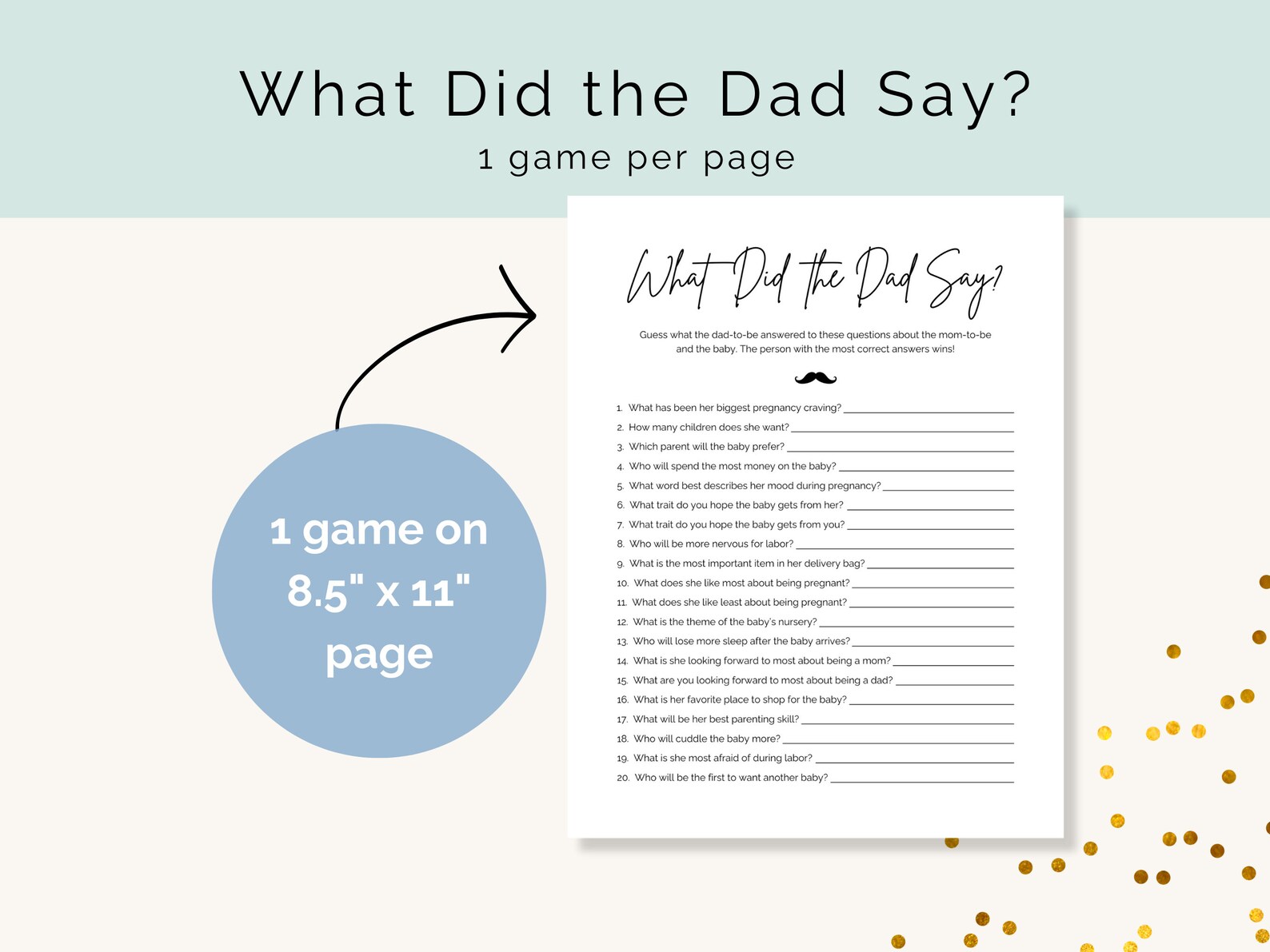 What Did the Dad Say, 20 Questions About the Dad, Baby Shower Quiz the ...