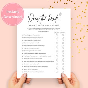 Does Bride Know Groom, Downloadable Bridal Shower Game, Does the Bride ...