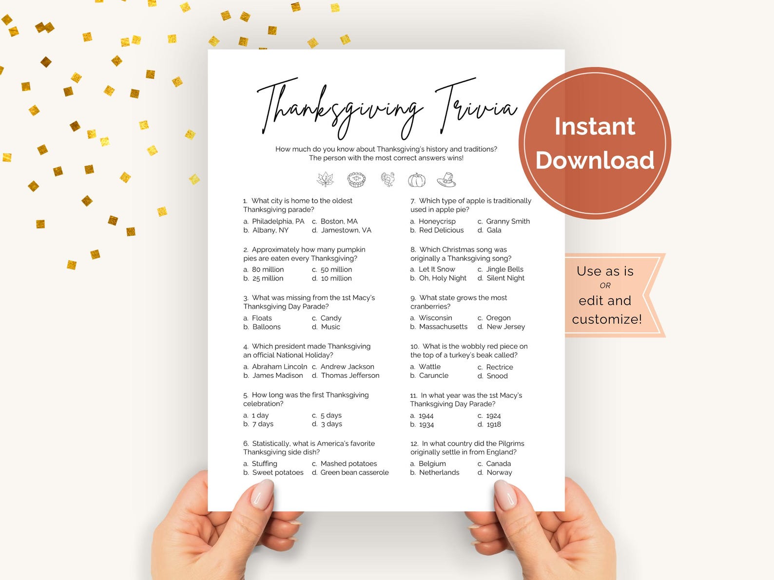 Thanksgiving Trivia, Printable Thanksgiving Game for Friendsgiving ...
