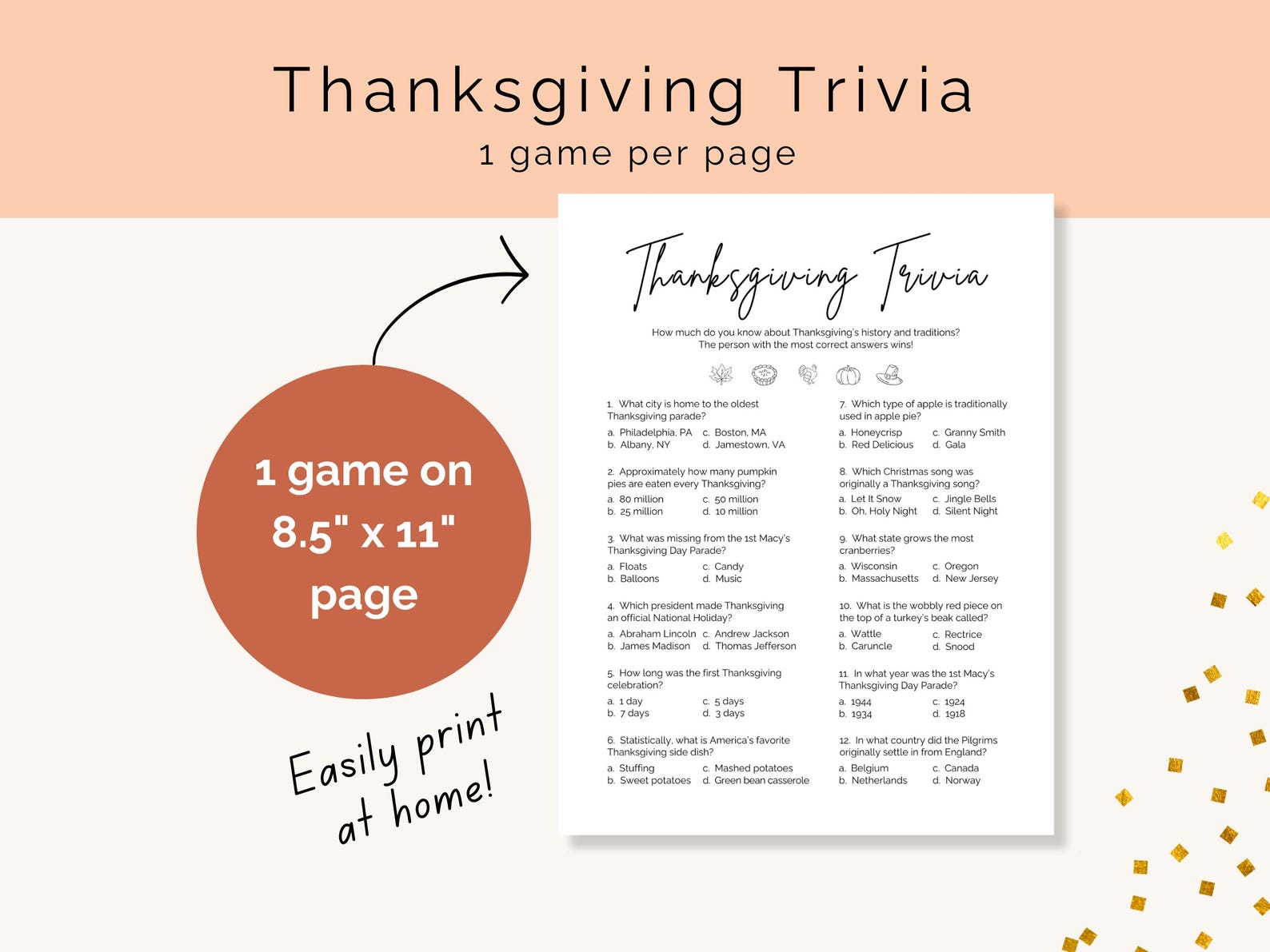 Thanksgiving Trivia, Printable Thanksgiving Game for Friendsgiving ...