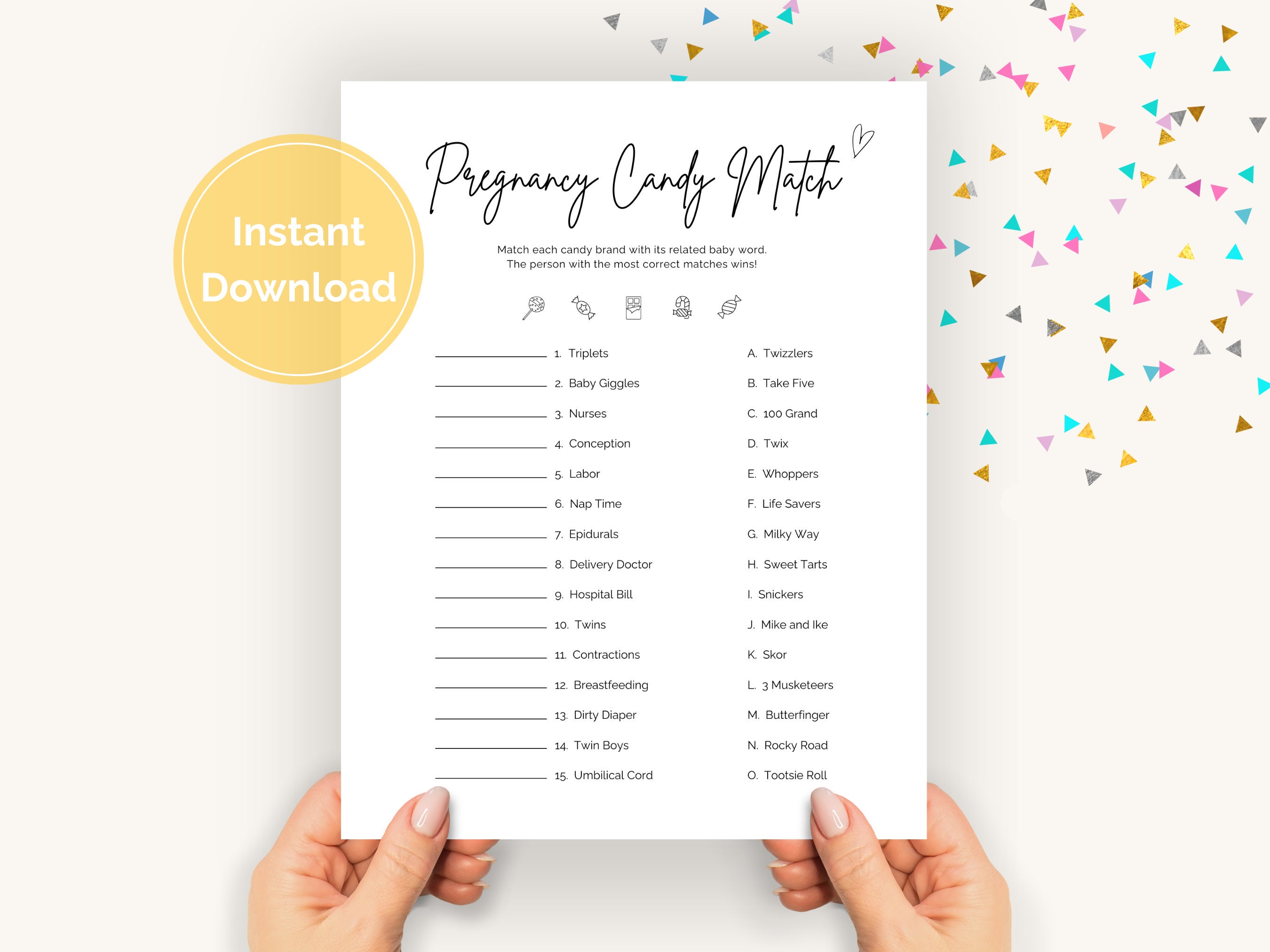 Pregnancy Candy Match, Baby Shower Candy Guessing Game, Candy Bar Game ...