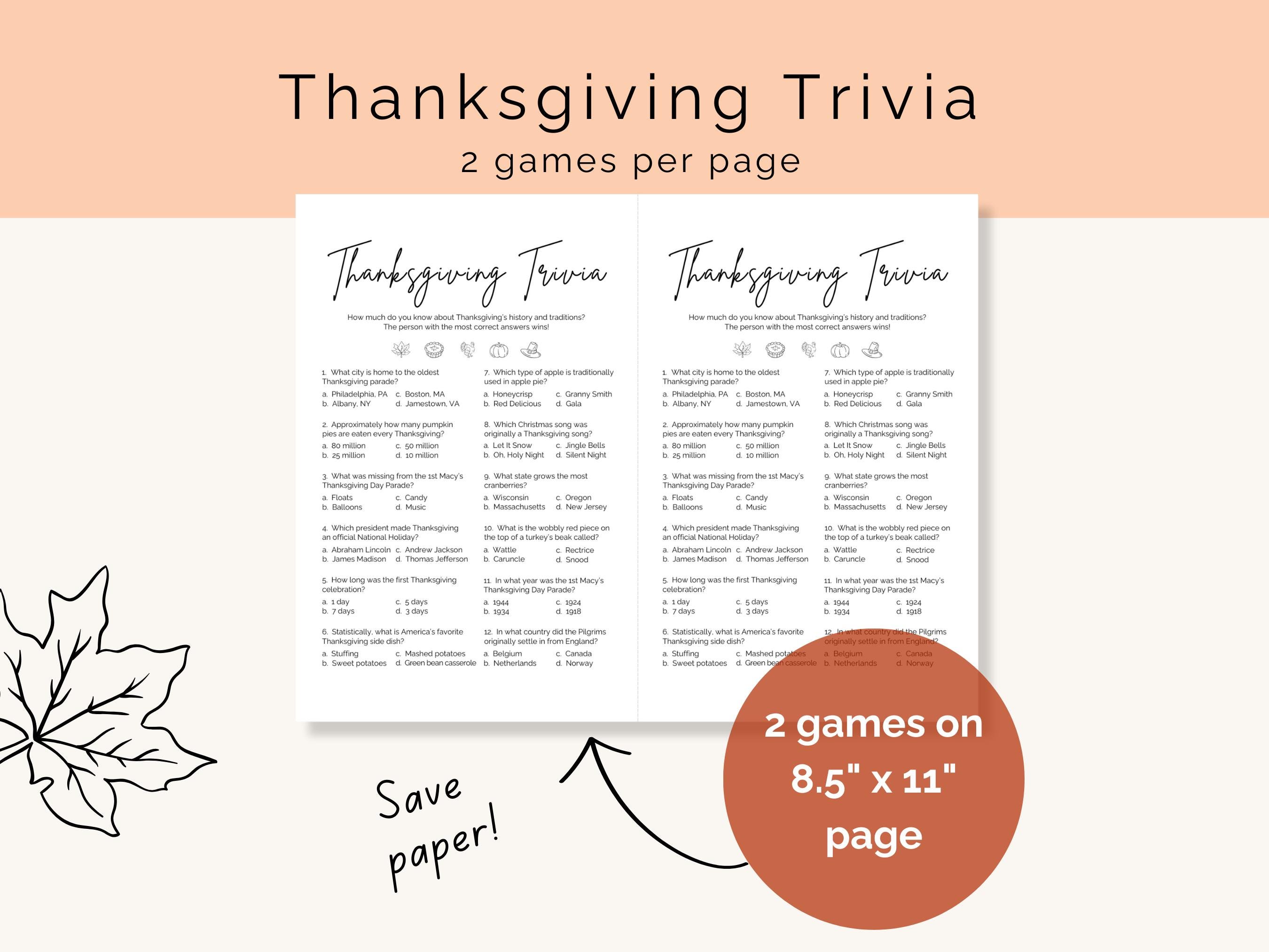 Thanksgiving Trivia, Printable Thanksgiving Game for Friendsgiving ...