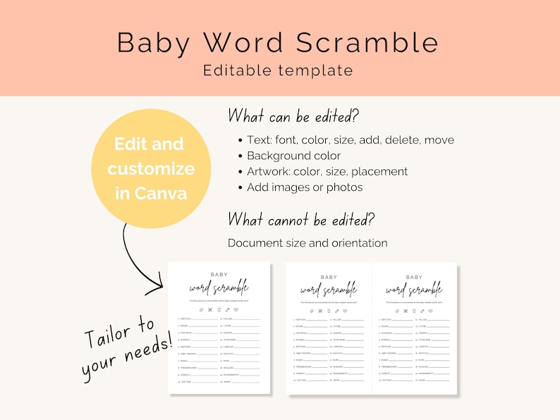 Baby Word Scramble Game, Baby Shower Word Puzzle With Answer Key, Baby ...