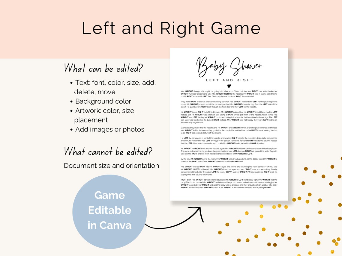 Left Right Baby Shower Game, Left Right Story, Co Ed Baby Shower Game ...