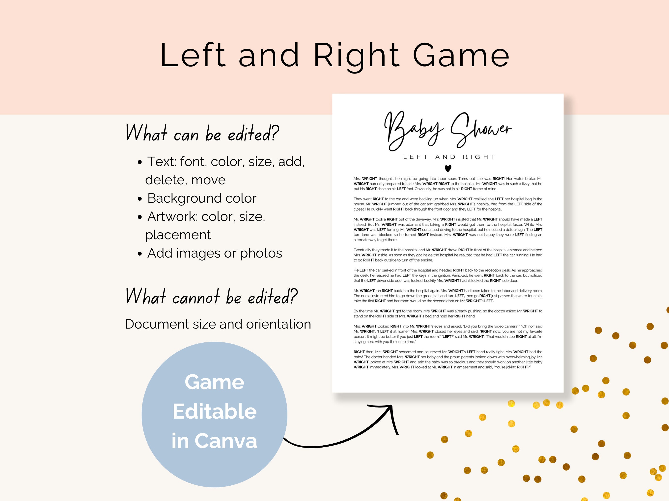 Left Right Baby Shower Game, Left Right Story, Co Ed Baby Shower Game ...