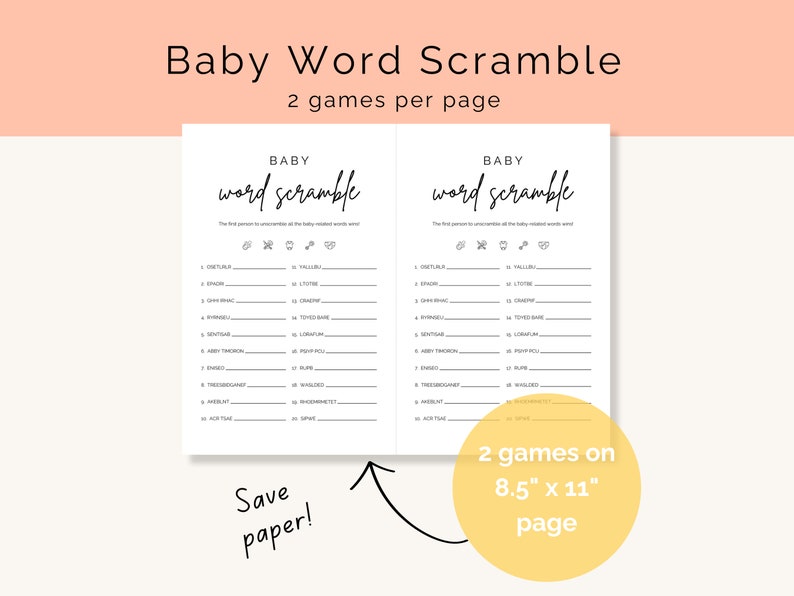 Baby Word Scramble Game, Baby Shower Word Puzzle With Answer Key, Baby ...