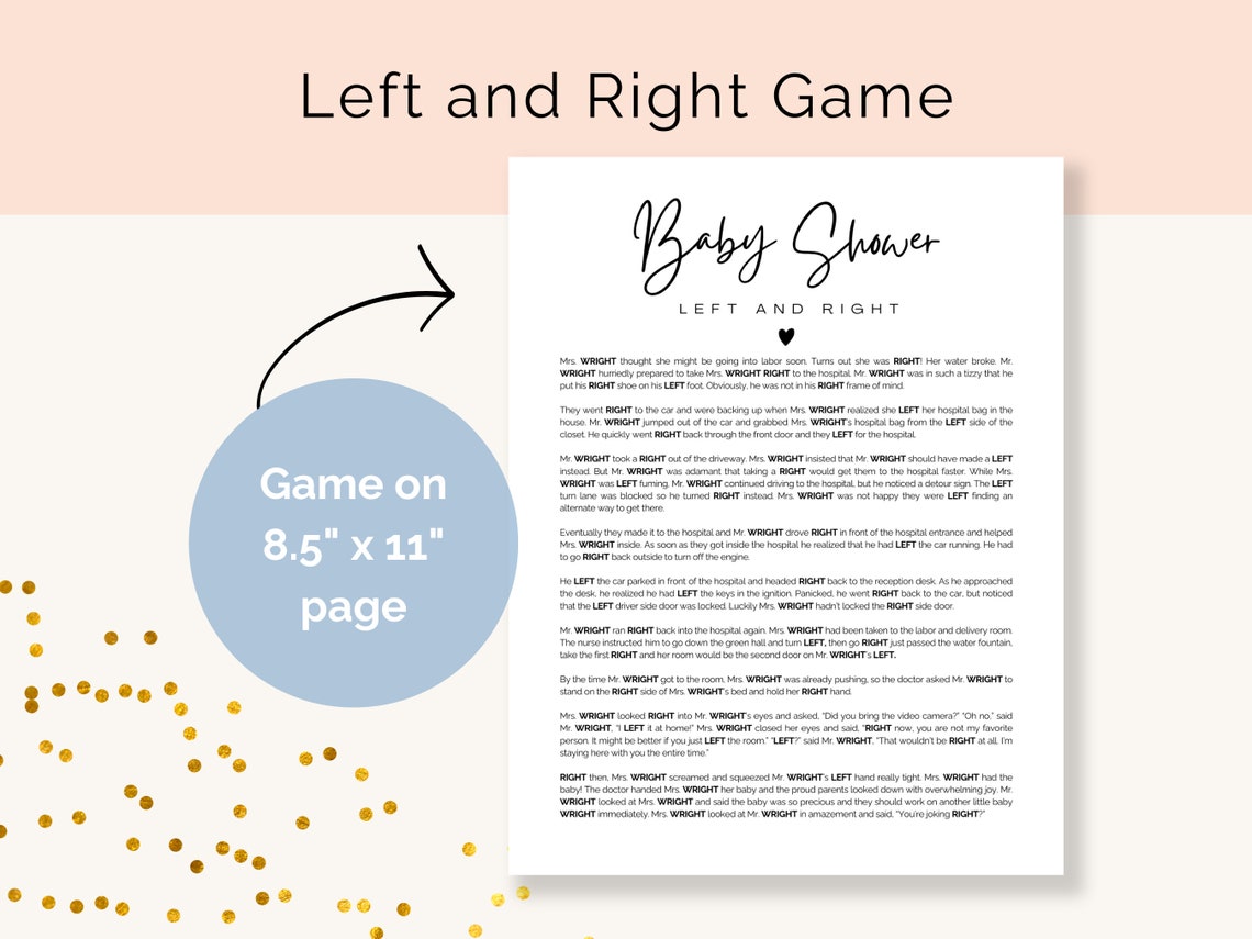 Left Right Baby Shower Game, Left Right Story, Co Ed Baby Shower Game ...