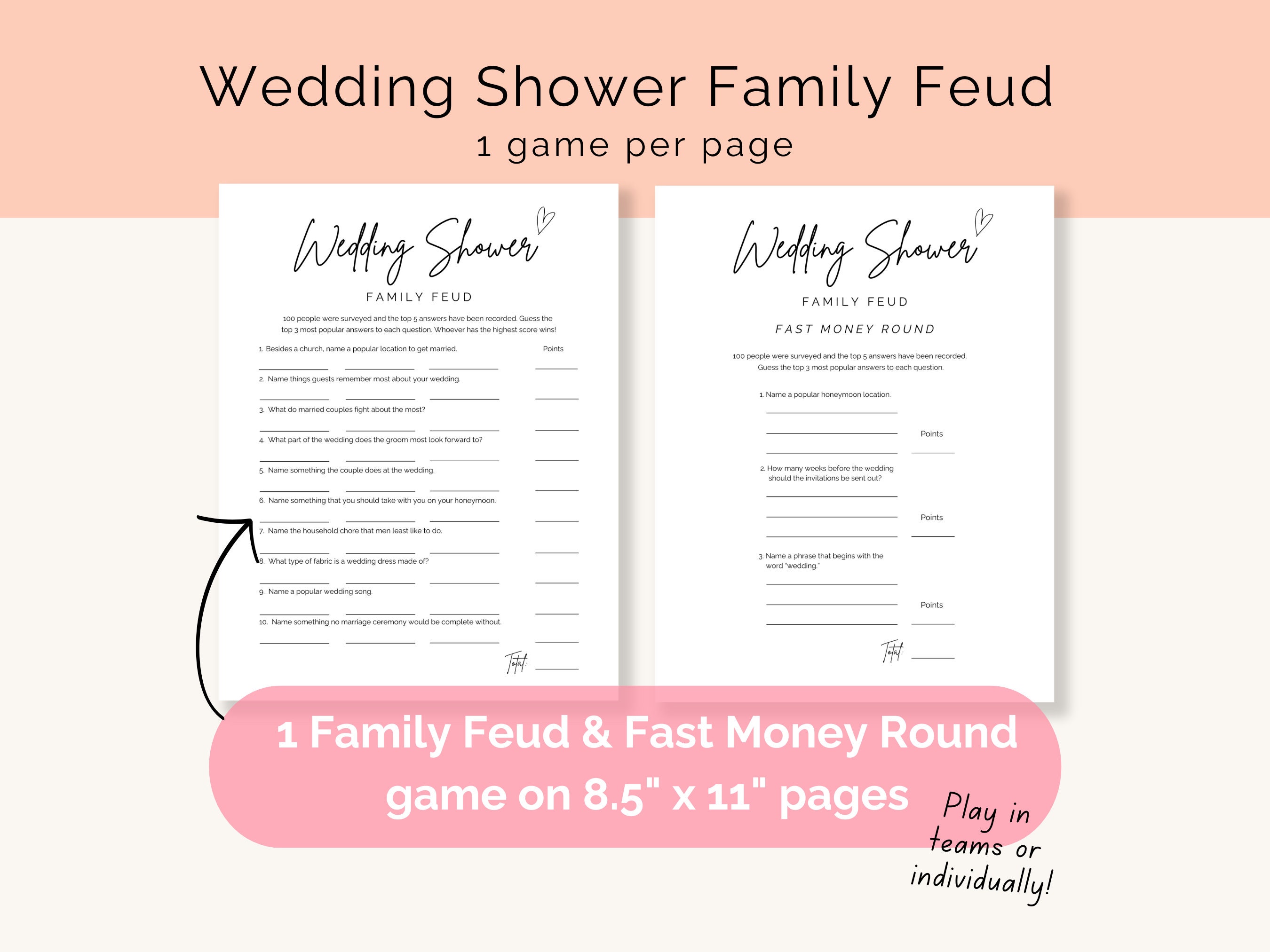 Fast Money Family Feud, Friendly Feud Game, Coed Wedding Shower Game ...