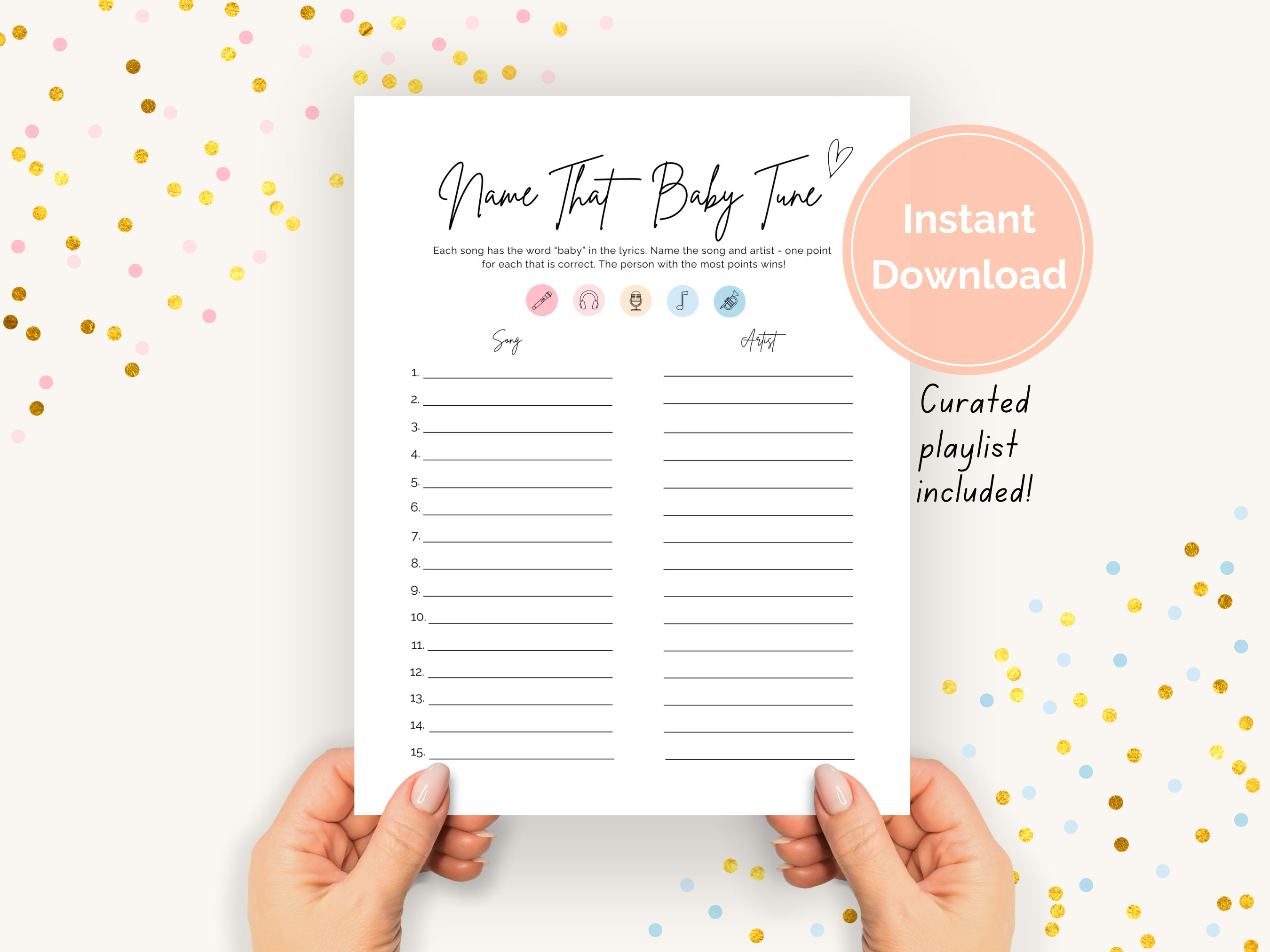 Baby Song Game, Name That Tune Gender Reveal Printable, Name That Song ...
