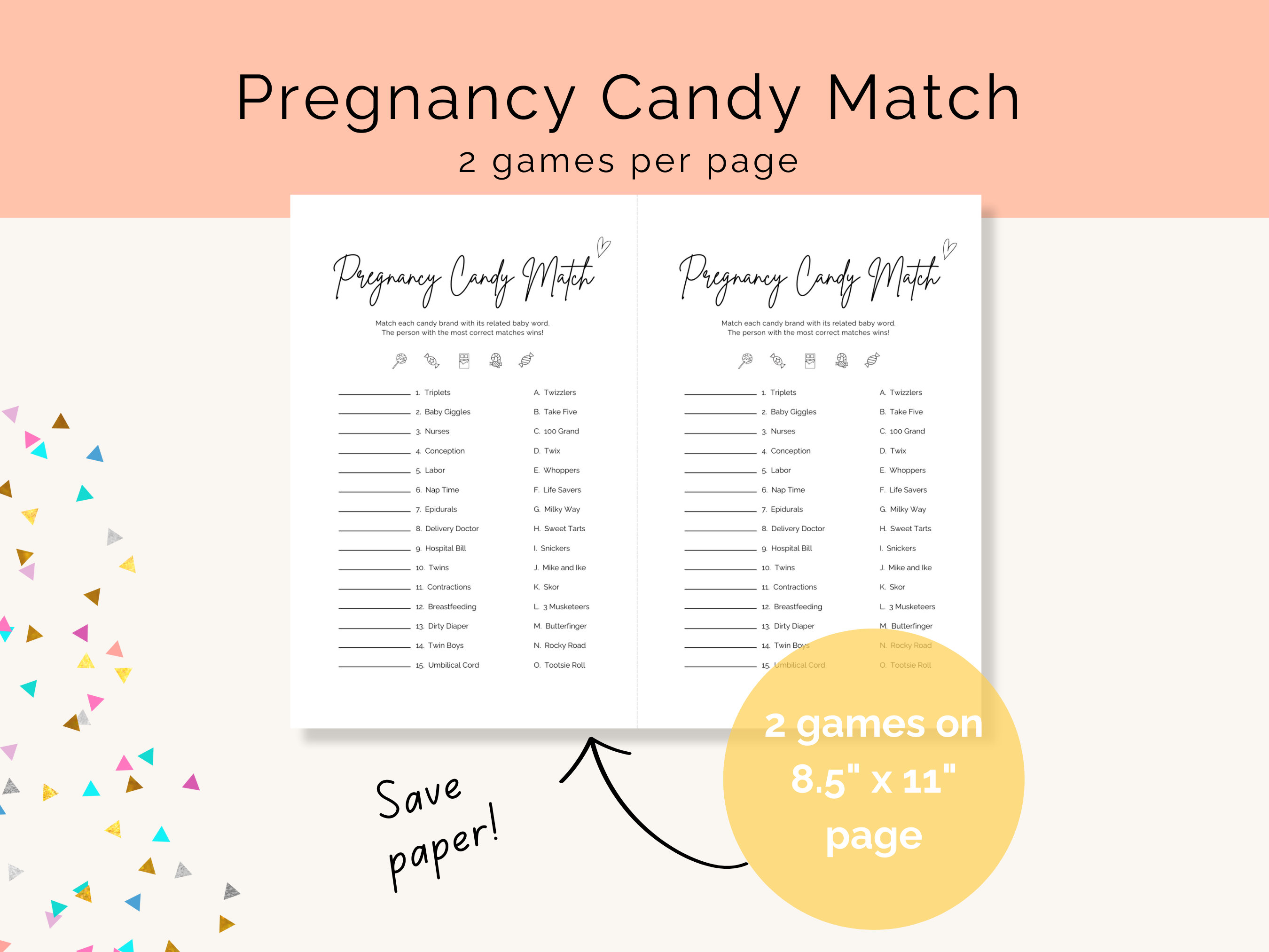 Pregnancy Candy Match, Baby Shower Candy Guessing Game, Candy Bar Game ...