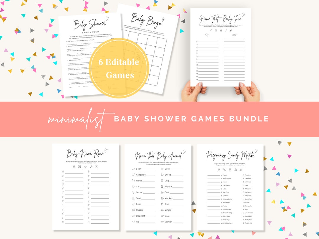 Minimalist Baby Shower Games Bundle, Canva Baby Shower Games Template ...