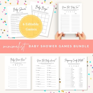 Minimalist Baby Shower Games Bundle, Canva Baby Shower Games Template ...