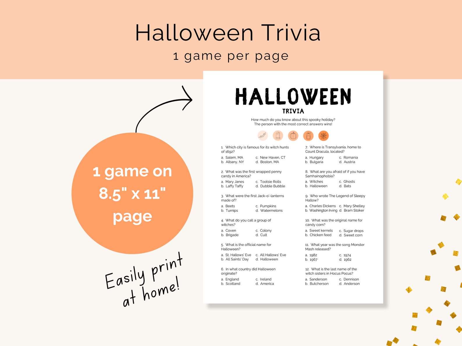 Halloween Trivia Game Printable, Halloween Party Game, Halloween Trivia ...