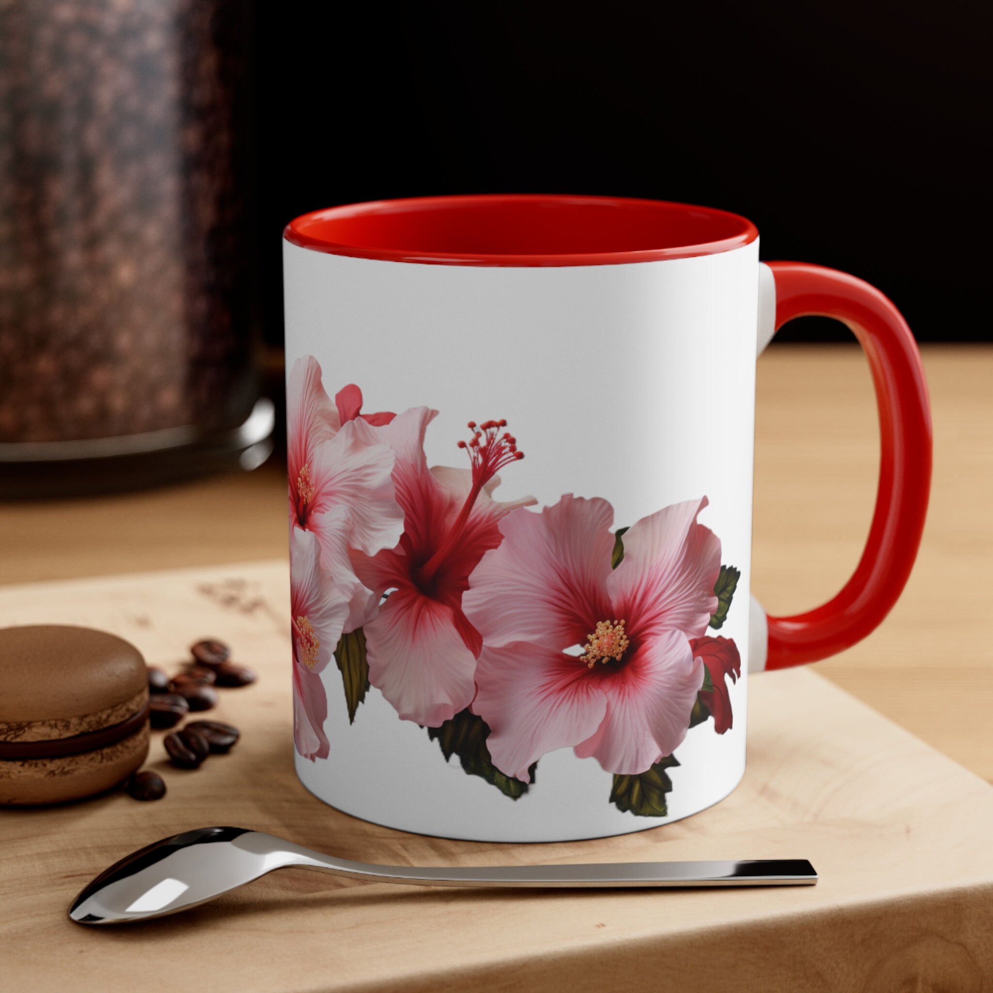 Hibiscus Flower Mug, Gardening Gift, Pink Red Floral Mug, Pressed ...