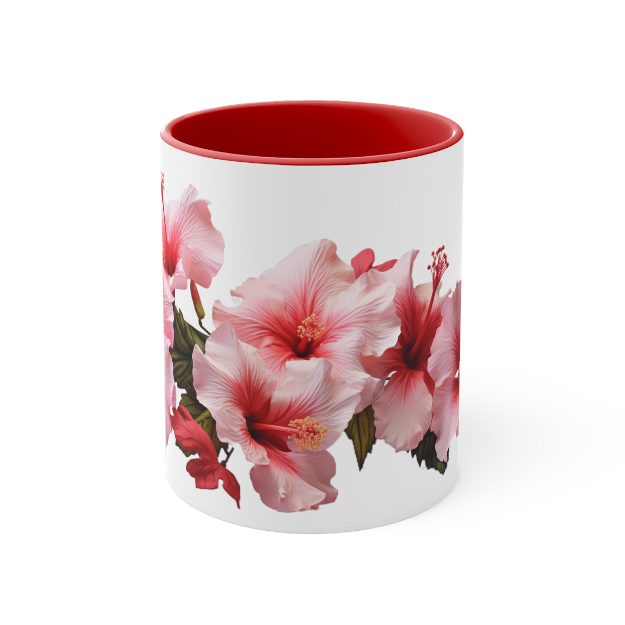 Hibiscus Flower Mug, Gardening Gift, Pink Red Floral Mug, Pressed ...