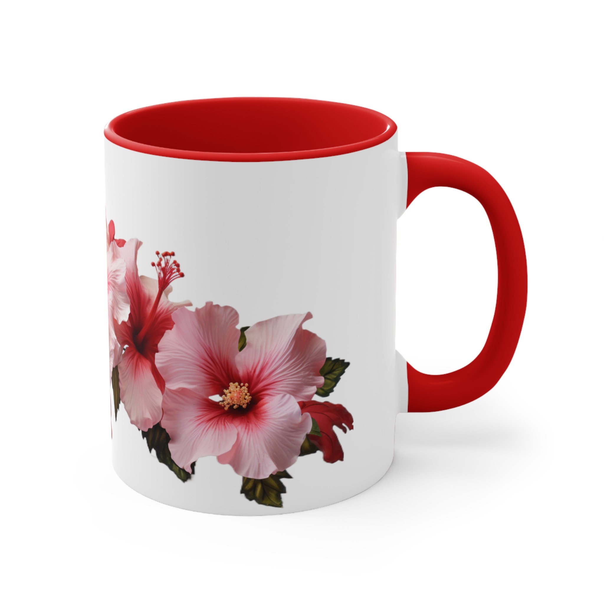 Hibiscus Flower Mug, Gardening Gift, Pink Red Floral Mug, Pressed ...