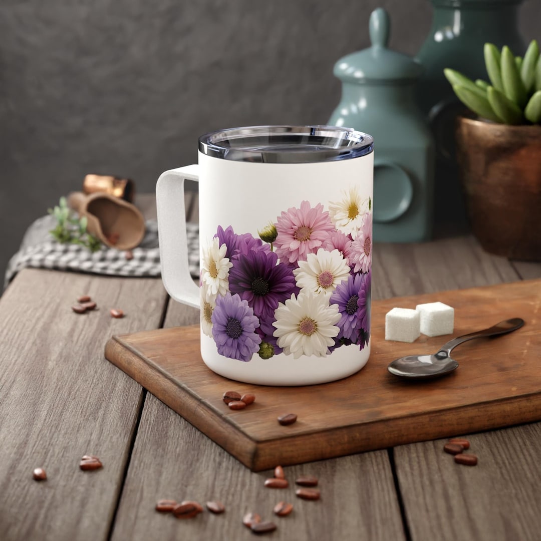 Insulated Coffee Mug With Lid, Camping Daisy Cup, Gardening Gift ...