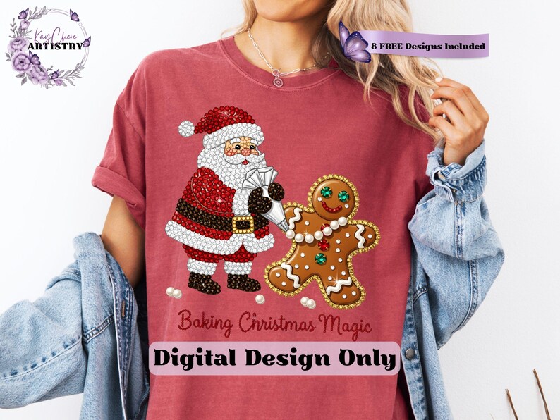 Faux Rhinestone Santa PNG, Baking Santa Sublimation, Gingerbread Man ...