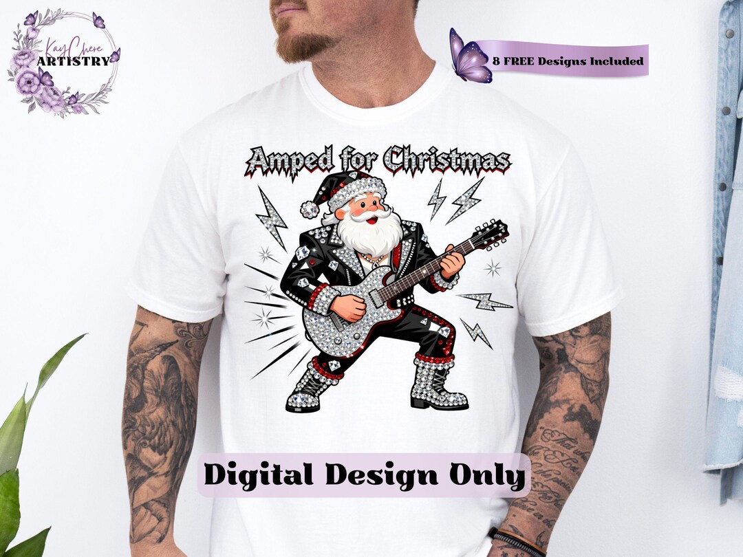 Faux Rhinestone Santa PNG, Rocker Santa Sublimation, Sparkly Gemstone ...