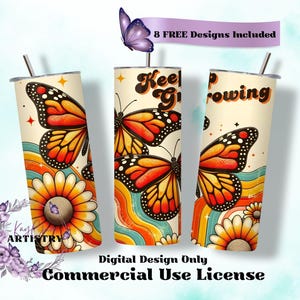 Monarch Butterfly Tumbler Wrap Png, Groovy 70s Rainbow Floral ...