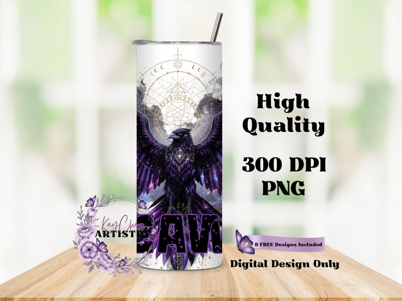 F-caw-f Tumbler Wrap, Celestial Moon Phase Mystical Raven 20oz ...