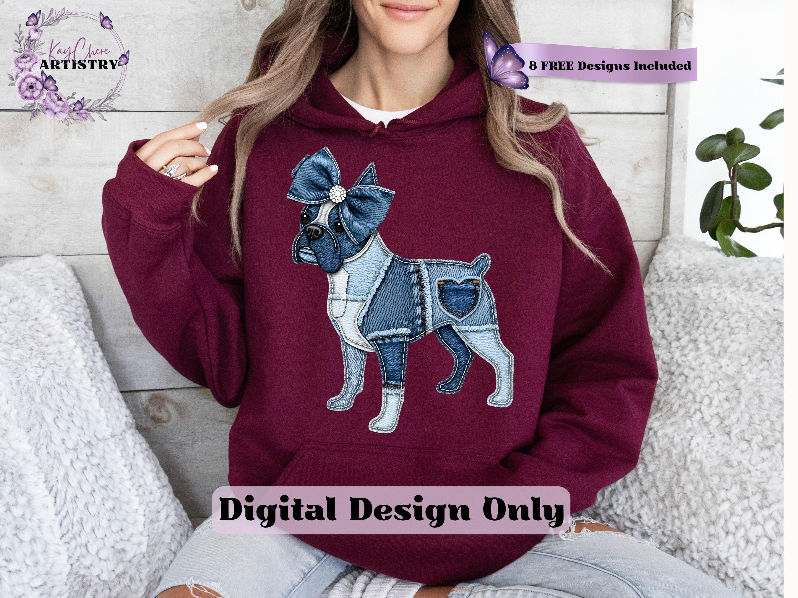 Denim Patchwork Dog PNG, Boxer Dog Jean Stitch Sublimation Design, Blue ...