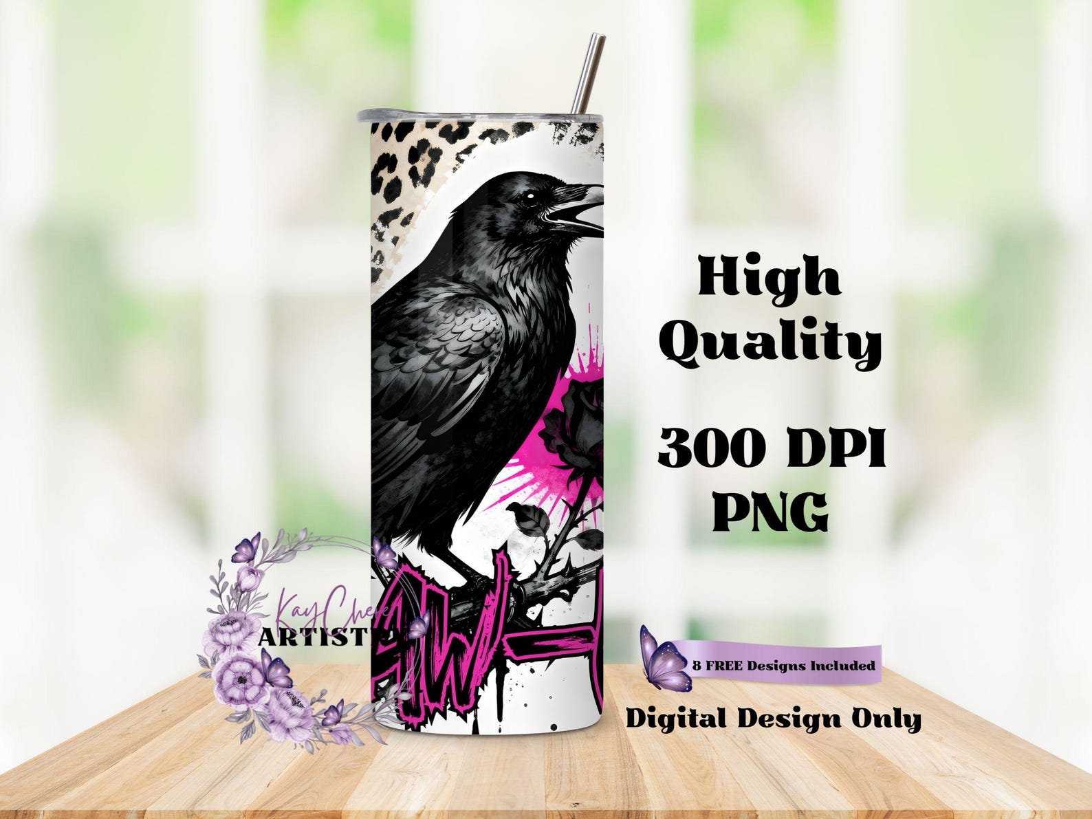 F-caw-f Tumbler Wrap, Gothic Raven Hot Pink Leopard Print Grunge ...