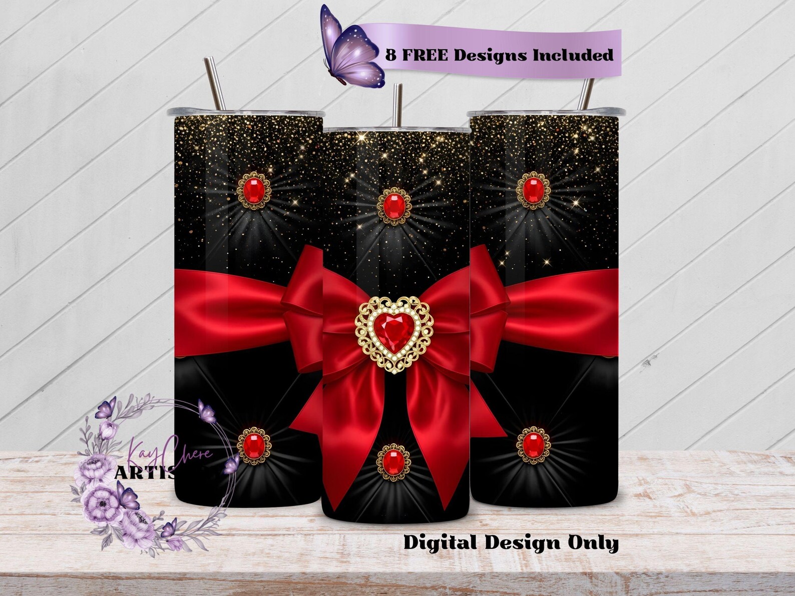 Luxury Tumbler Wrap PNG, Black Velvet Ruby Coquette Red Bow 20oz ...