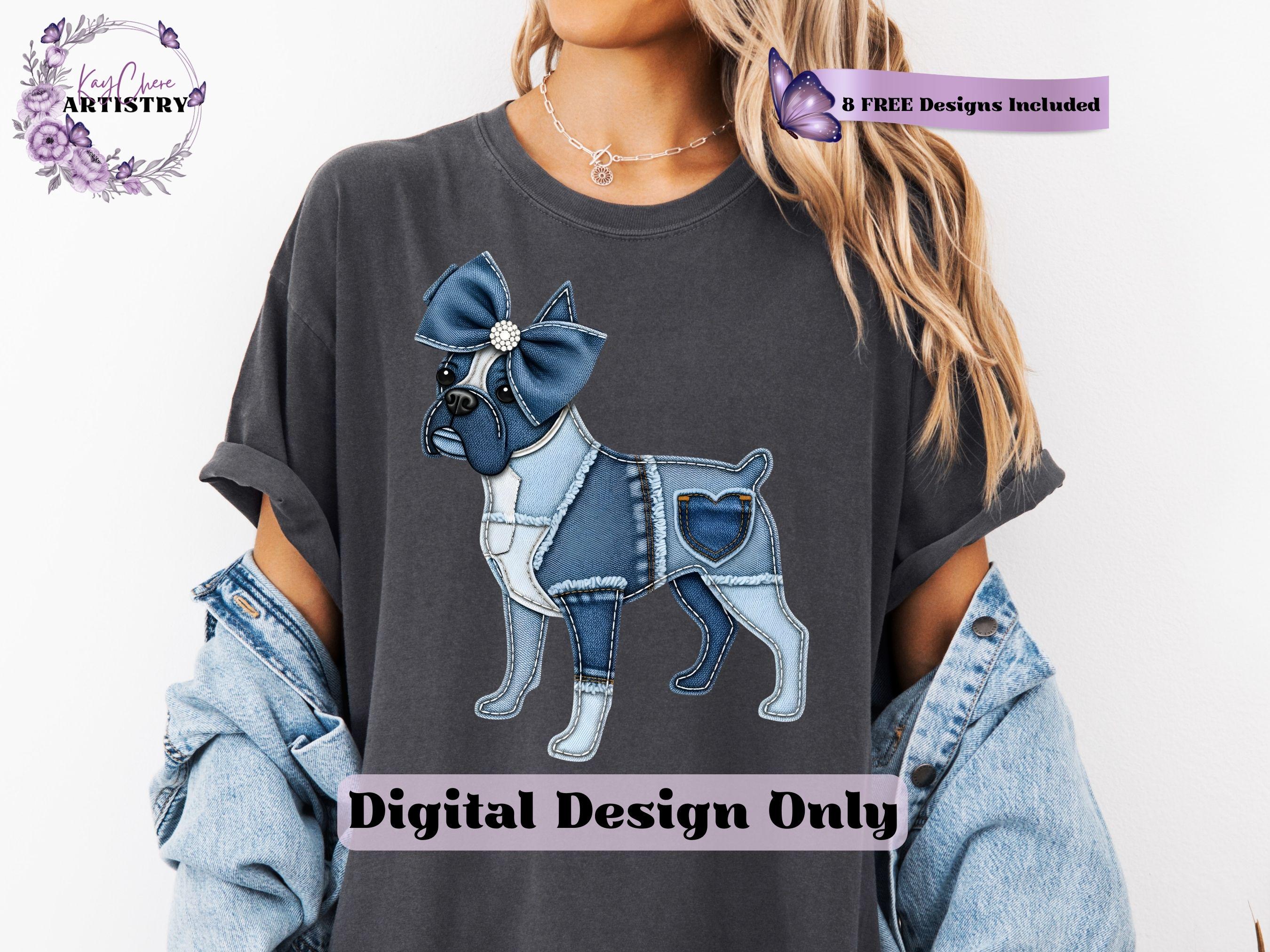 Denim Patchwork Dog PNG, Boxer Dog Jean Stitch Sublimation Design, Blue ...