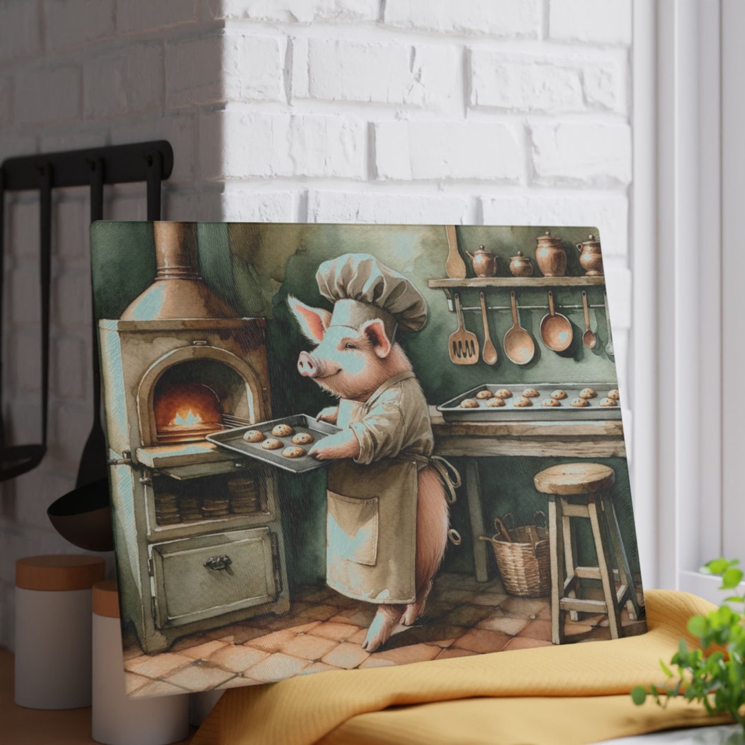 Rustic Chef Pig Tempered Glass Cutting Board, Pigs Farmhouse Decor ...