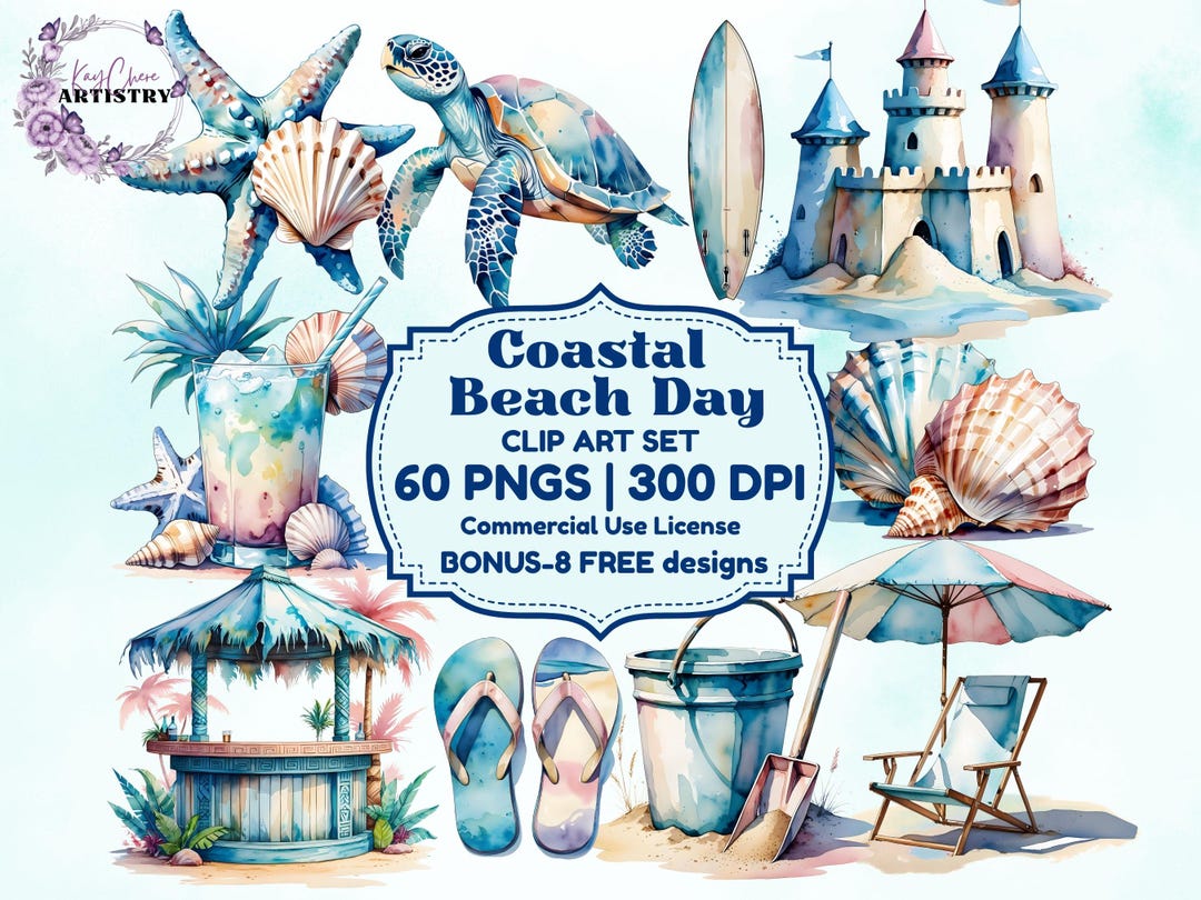 Coastal Beach Watercolor Clipart Set, Tropical Summer Sea Life PNG ...
