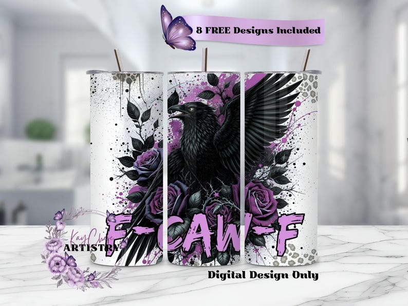F-CAW-F Raven Tumbler Wrap Bundle 10 Designs, Gothic Crow, Dark ...