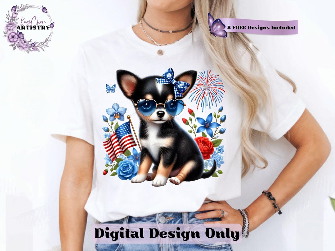 July 4th Coquette Chihuahua PNG, Merica Cute Puppy, Coquette Fourth of ...