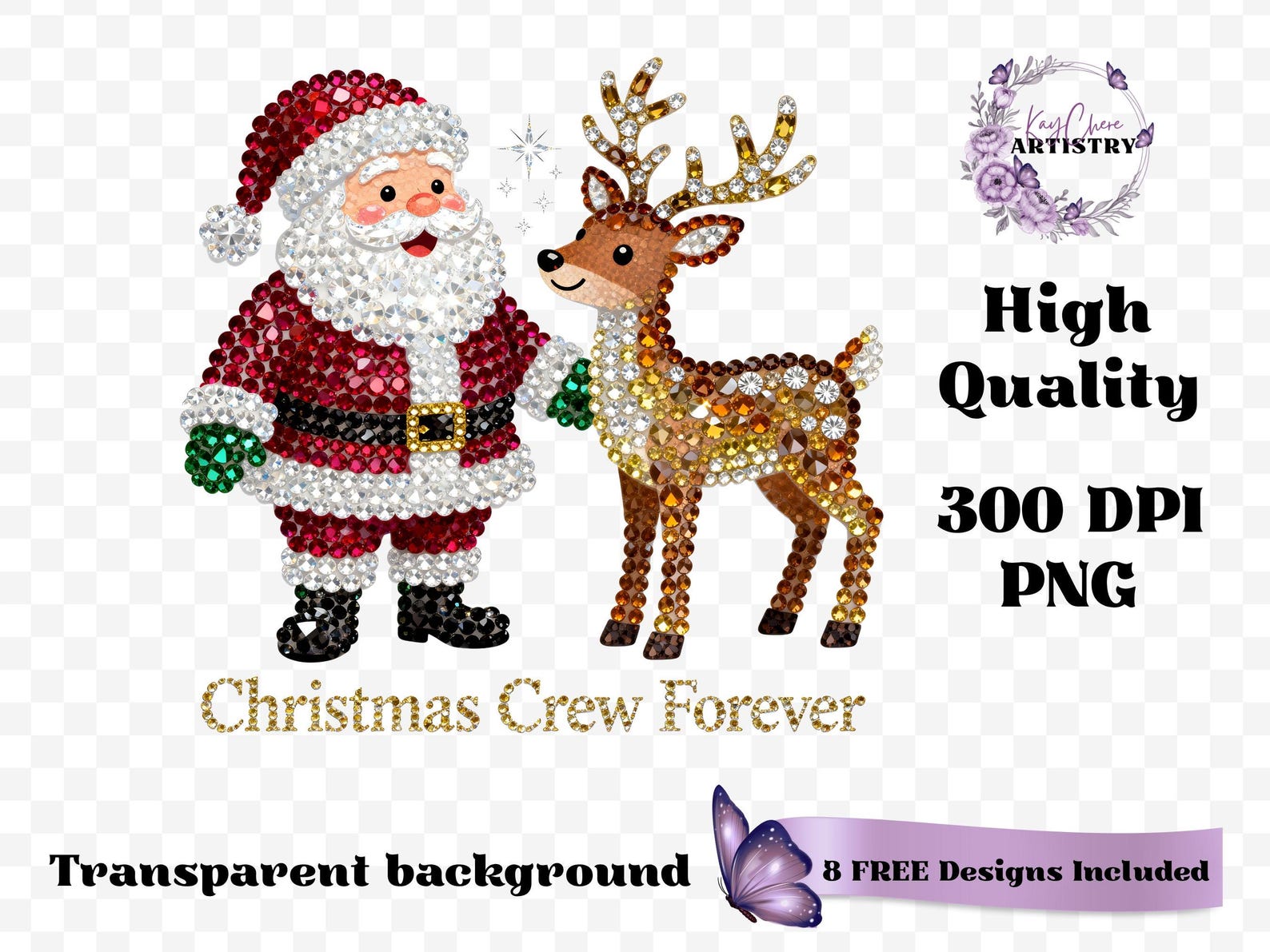 Faux Rhinestone Santa PNG, Santa Christmas Crew Sublimation, Sparkly ...
