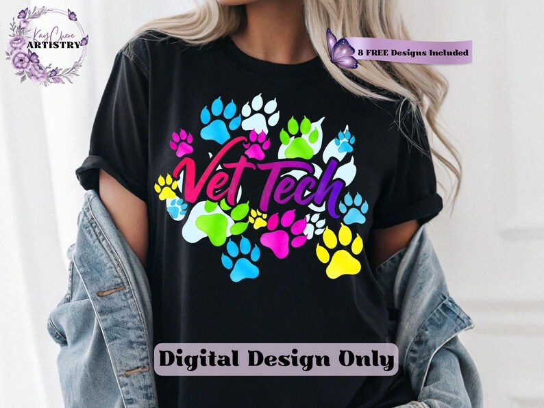 Vet Tech PNG, Neon Veterinary Paw Print Sublimation, Colorful Vet ...
