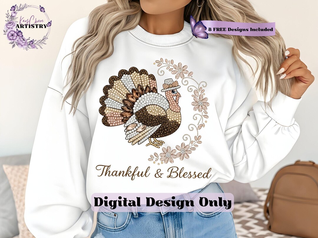 Rhinestone Turkey PNG, Cute Thanksgiving Turkey Sublimation Design ...
