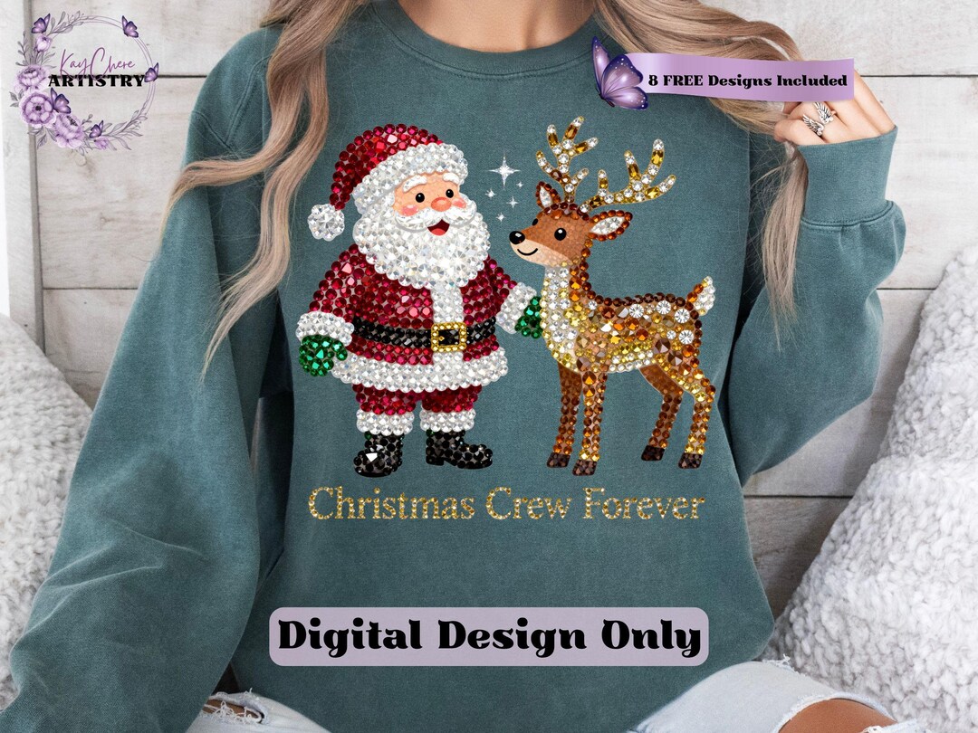 Faux Rhinestone Santa PNG, Santa Christmas Crew Sublimation, Sparkly ...