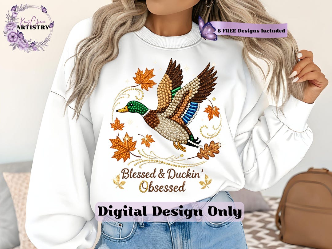 Faux Rhinestone Flying Mallard Duck PNG, Sparkly Duck Fall Sublimation ...