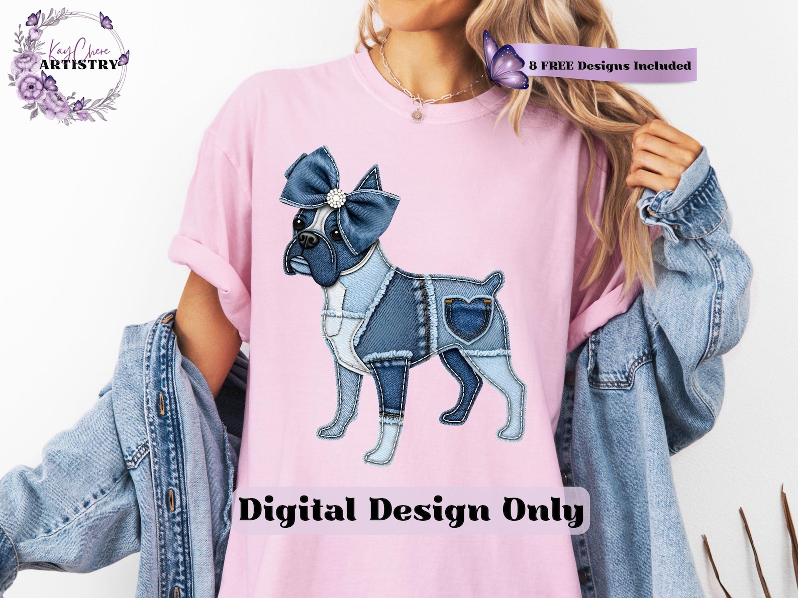 Denim Patchwork Dog PNG, Boxer Dog Jean Stitch Sublimation Design, Blue ...