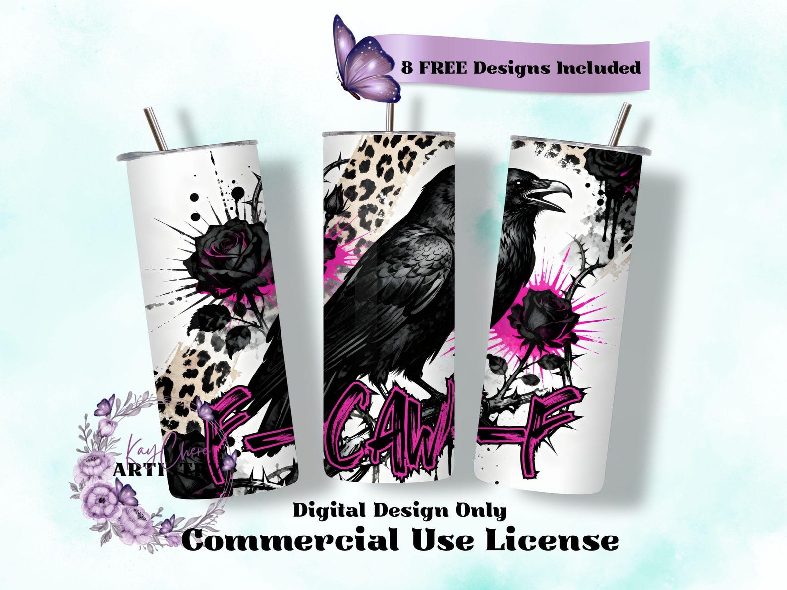 F-caw-f Tumbler Wrap, Gothic Raven Hot Pink Leopard Print Grunge ...